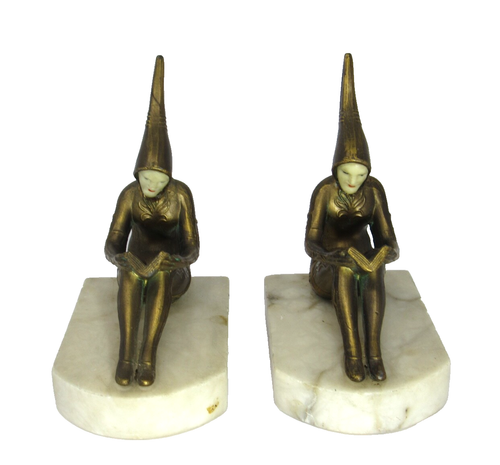 Wonderful 1920s JB Hirsch Vintage Art Deco Pixie Bookends Marble Base ...