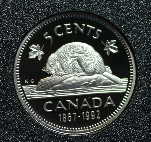 1992 Canada 5 cent Nickel~Beaver design proof finish from set - double ...