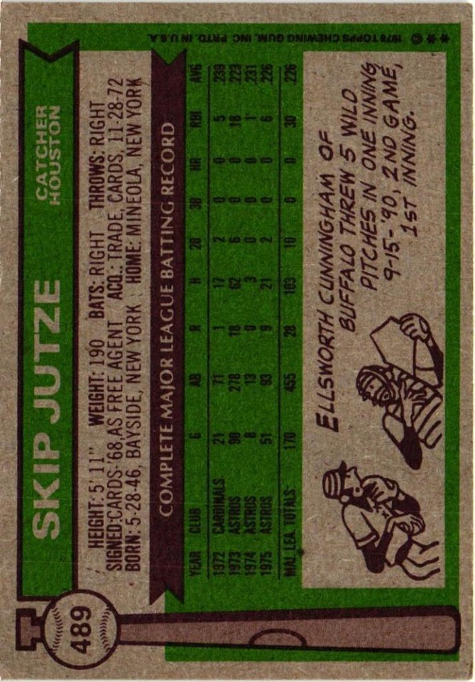 SKIP JUTZE 1976 Topps #489 BUY ANY 2 ITEMS FOR 50% OFF B1007R3S21P10 | eBay