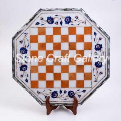 18" Marble Chess Table Semi Precious stones Floral lapis Inlay Art ...