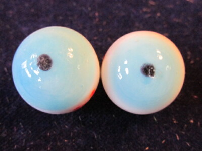 2 EYEBALL Marbles eyes Baby Blue Handmade art glass ball 7/8" free ...