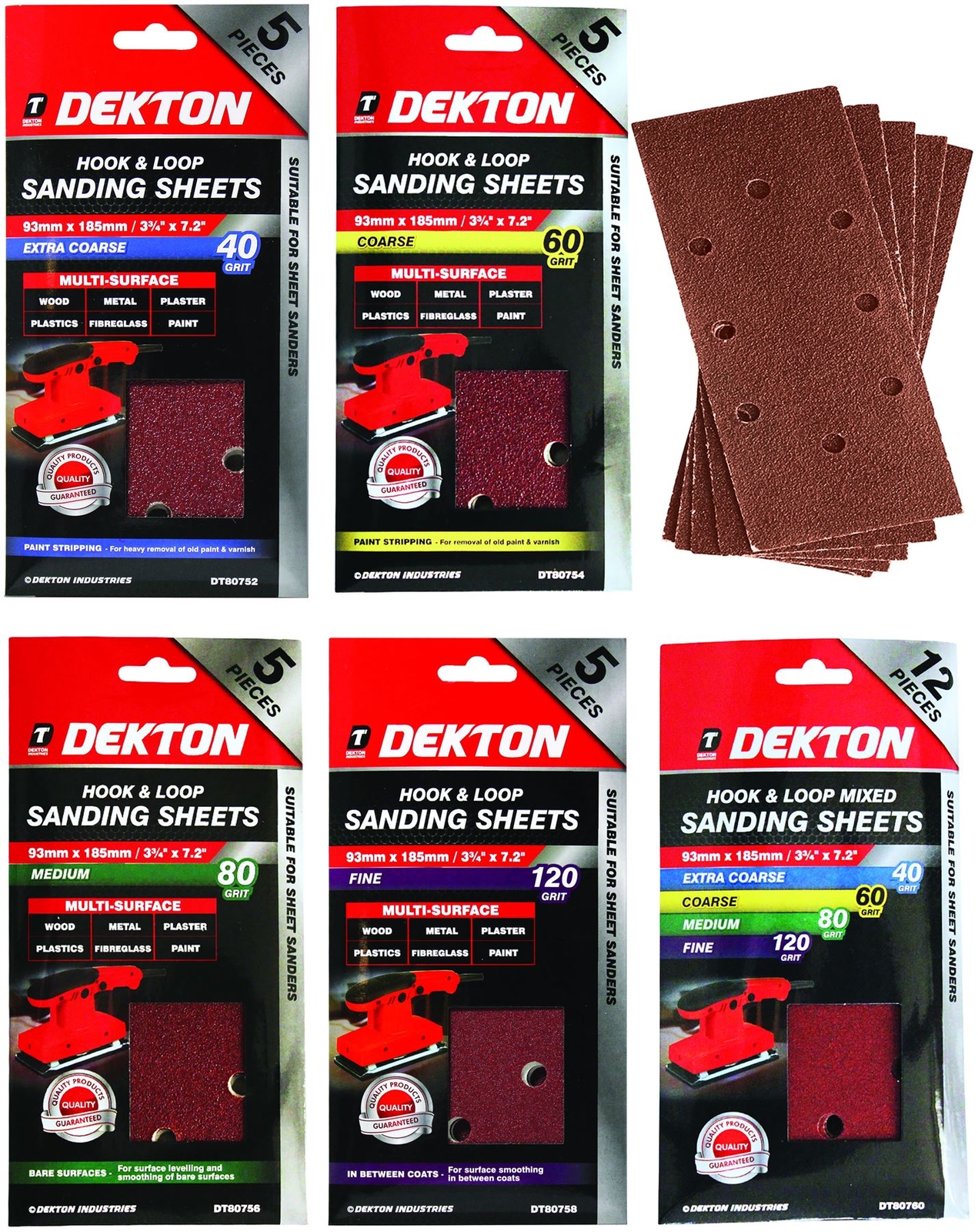 Dekton 1/3 Sanding Pads Rectangular Sheets 40 60 80 120 Or Mixed Grit ...