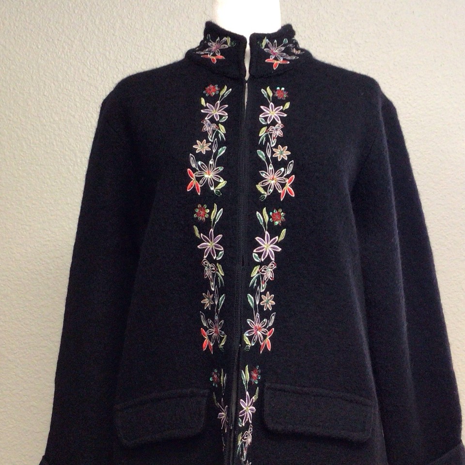 Kenar Black Embroidered Long Cardigan Long Sleeve Wool Size Large Hook ...