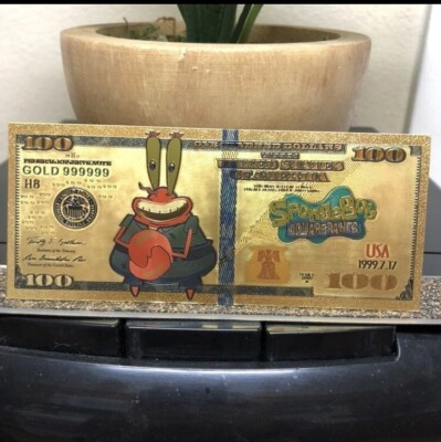 24k gold foil plated Mr. Krabs banknote SpongeBob Square Pants ...