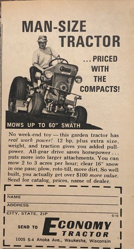 1968 Economy Tractor PRINT AD Waukesha Wisconsin VTG 1960s Man Size ...