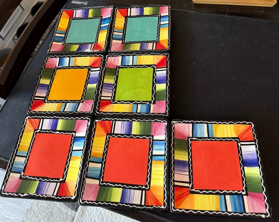 7 (seven) Certified International Serape Nancy Green Square Dessert ...