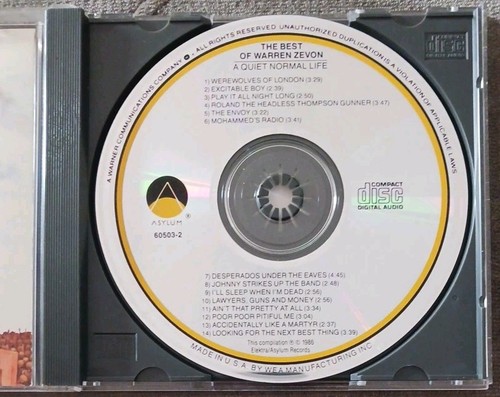 A Quiet Normal Life : The Best Of Warren Zevon (CD, 1990) Asylum 9 ...