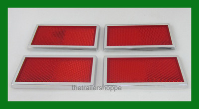 Red Stick-on Reflectors with Chrome Bezel Truck RV 3-1/2" Rectangular ...