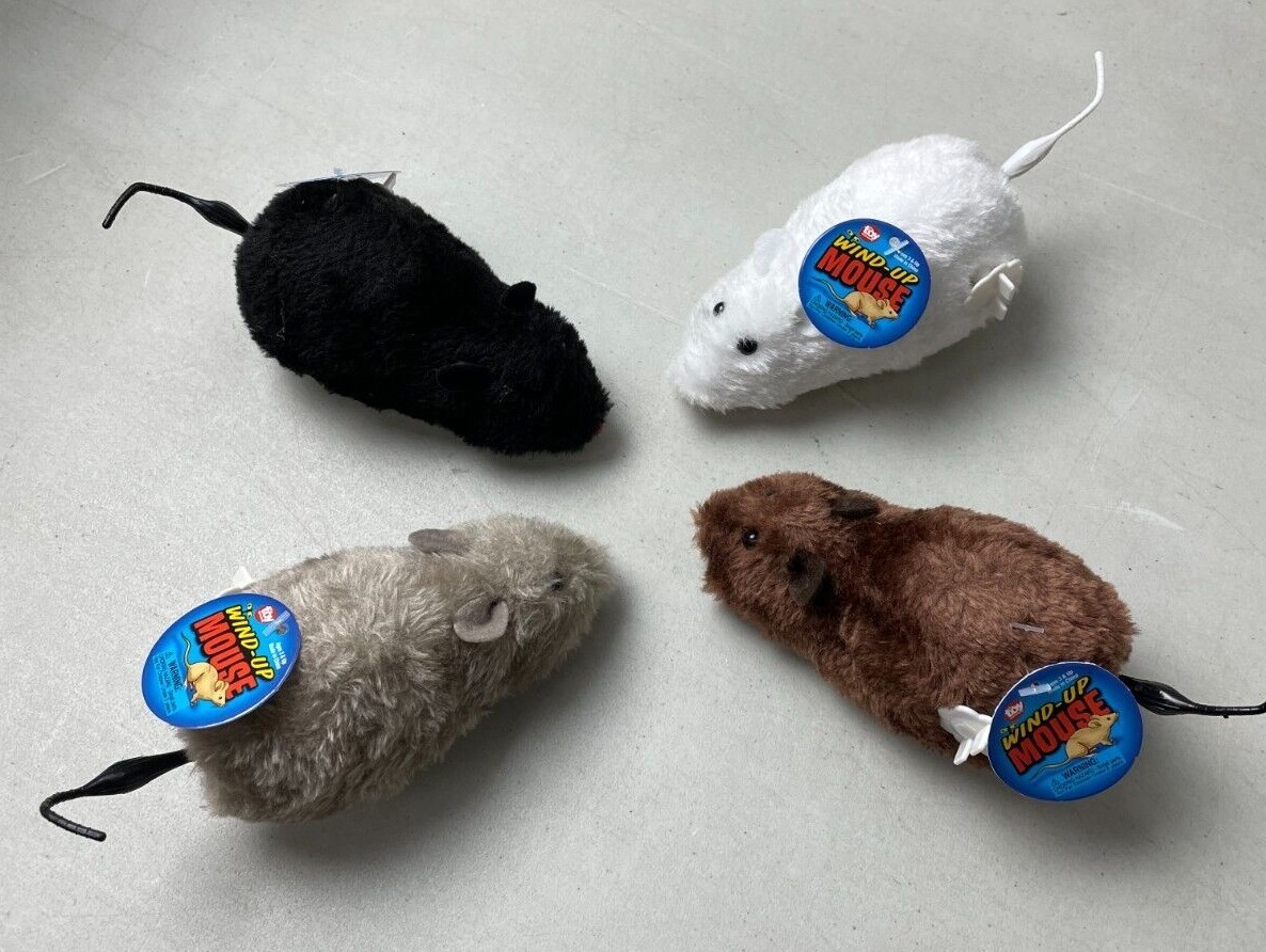 Wind Up Furry Funny Fuzzy Mouse 6 Inch New Cat Toy Mice Choose From 4 ...