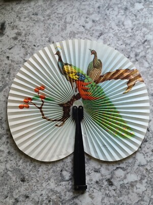 Vintage Japanese Chinese Paper Hand Fan Peacocks | eBay