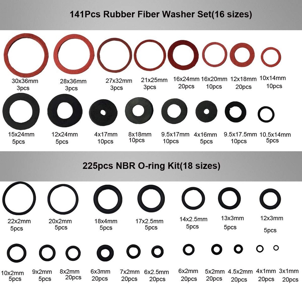 141 PCS Rubber Sealing Washer Kit with 225 PCS Faucet O-Rings Gasket ...