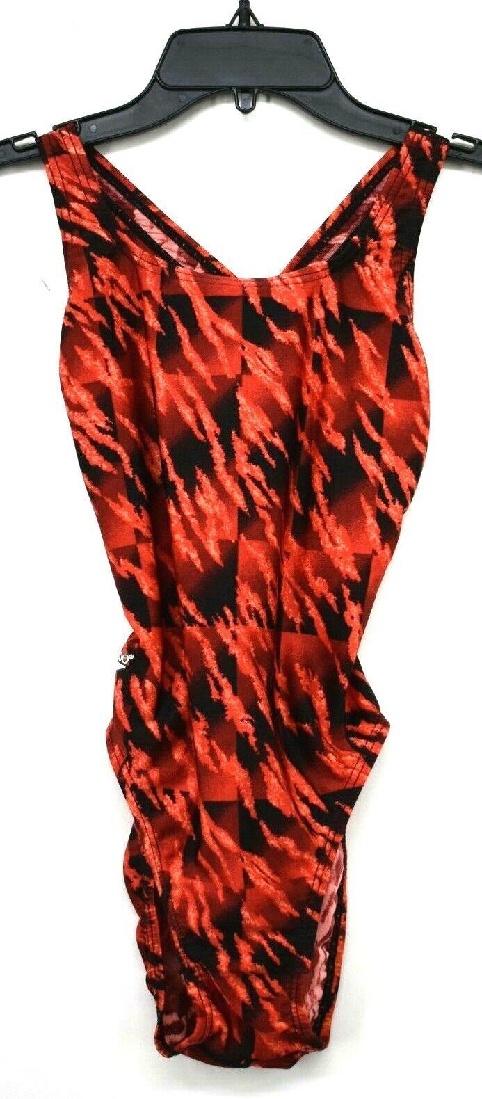 Speedo Womens Red & Black Sleeveless Stretch One Piece Athletic ...
