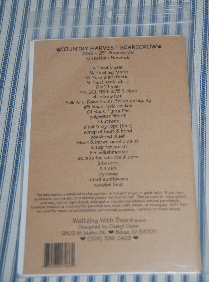 Waltzing With Bears - Country Harvest Scarecrow - Doll Craft Pattern | eBay