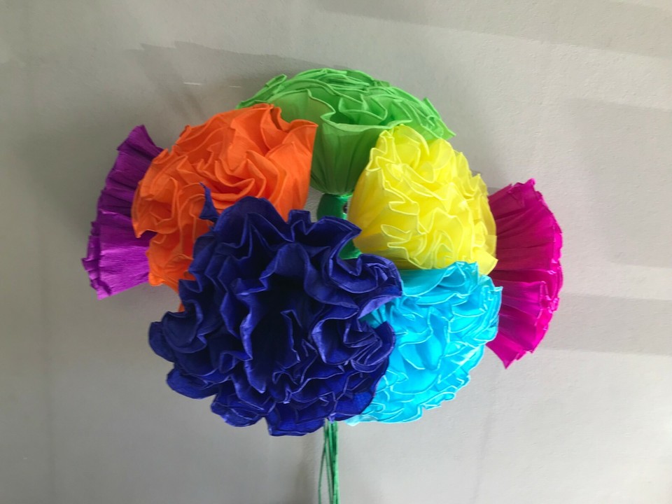 6 PIECE SET OF HAND MADE MEXICAN PAPER CREPE FLOWERS , 7 " , ASSORTED ...