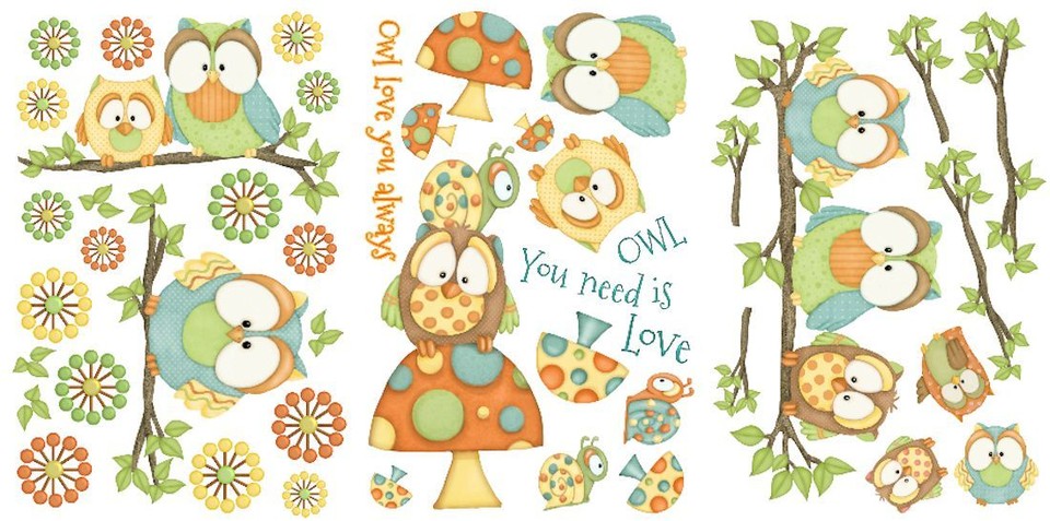 Giant OWLS WALL DECALS 46 New Cute Colorful Stickers Girls or Nursery ...