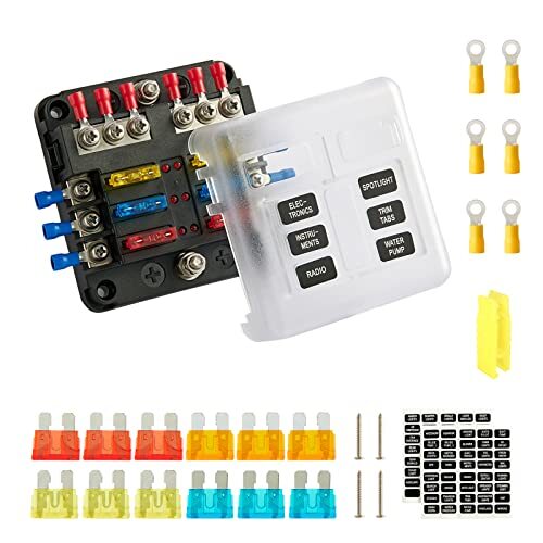 12 Volt Fuse Block 6 Way Marine Fuse Block With Led Indicator Dampproof ...