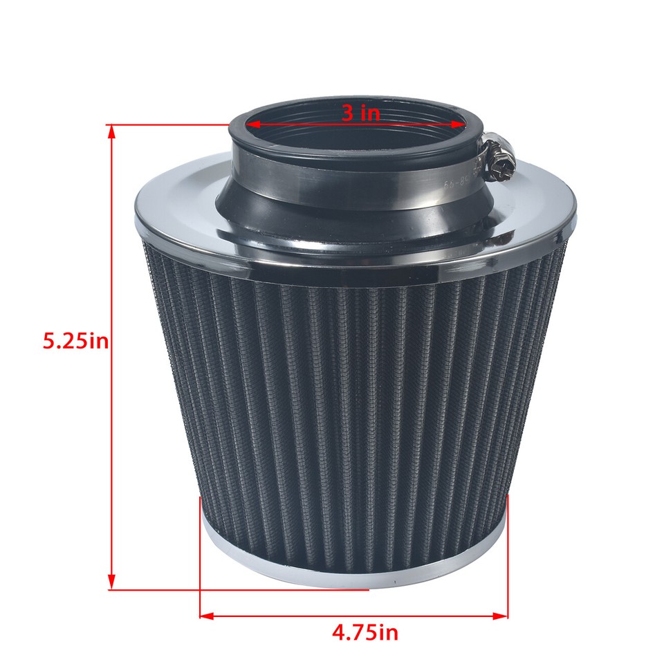 3" 76mm Inlet Cold Air Intake Cone Replacement Quality Dry Air Filter ...