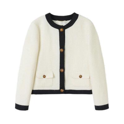 Womens Formal Work Office Crew Neck Short Coats Jackets Tweed Elegant ...