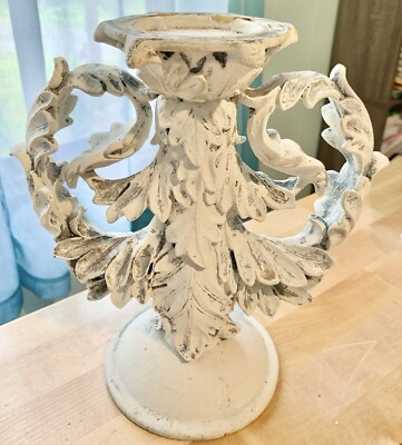 WHITE WITH SILVER SHABBY CHIC CANDLE HOLDER! COTTAGE CORE RESIN ...