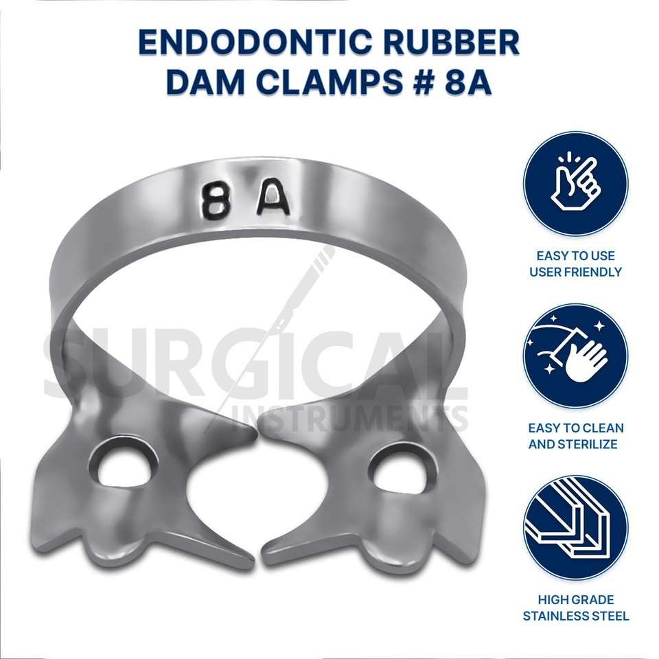 5 Pcs Endodontic Rubber Dam Clamps #8A Stainless Steel Dental German ...