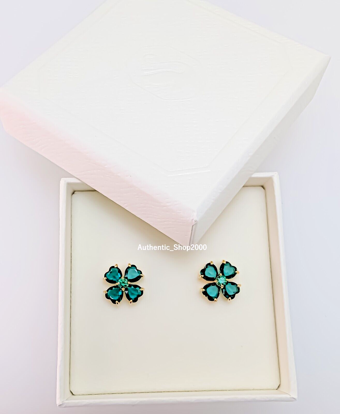 New 100% Authentic SWAROVSKI Gold Green Clover Idyllia Stud Earrings ...