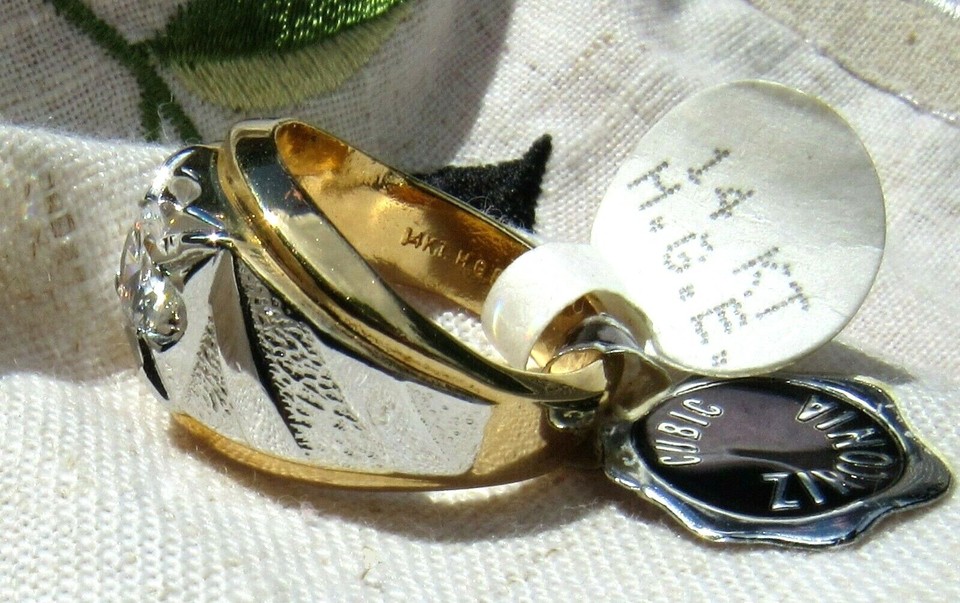 NWT Vintage Mens LIND 14K HGE LIND Cubic Zirconia Art Deco Ring (Unisex ...