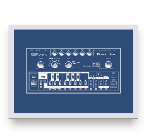 ROLAND TB-303 Synth Inspired Poster Art ~ CANVAS PRINT 32x24" Blue ...