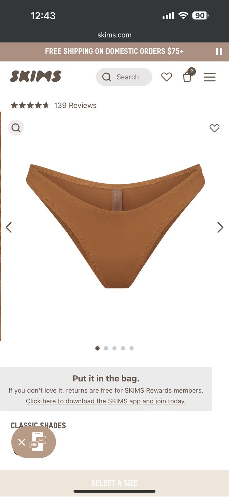 Skim Cheeky Tanga Almond Bottom Bikini S - Gem