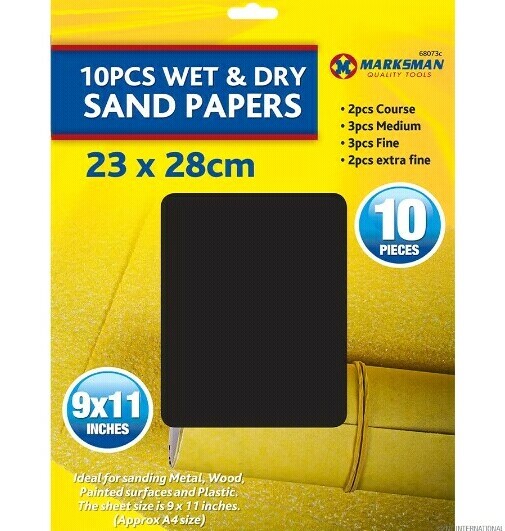 10PCS WET & DRY ASSORTED EMERY SAND PAPER FINE EXTRA FINE MEDIUM COARSE ...