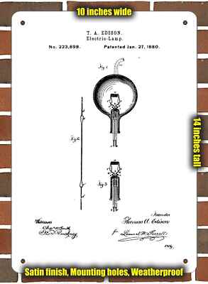 Metal Sign - 1880 Thomas Edison Electric Light Bulb Patent- 10x14 ...