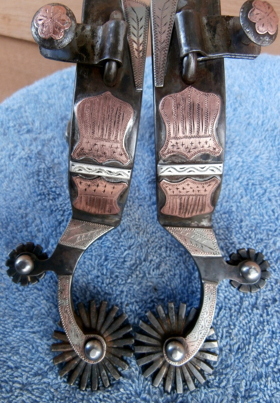 Double Mounted Silver Copper Iron Horse Cowboy Buckaroo Spurs 2 Rowels ...