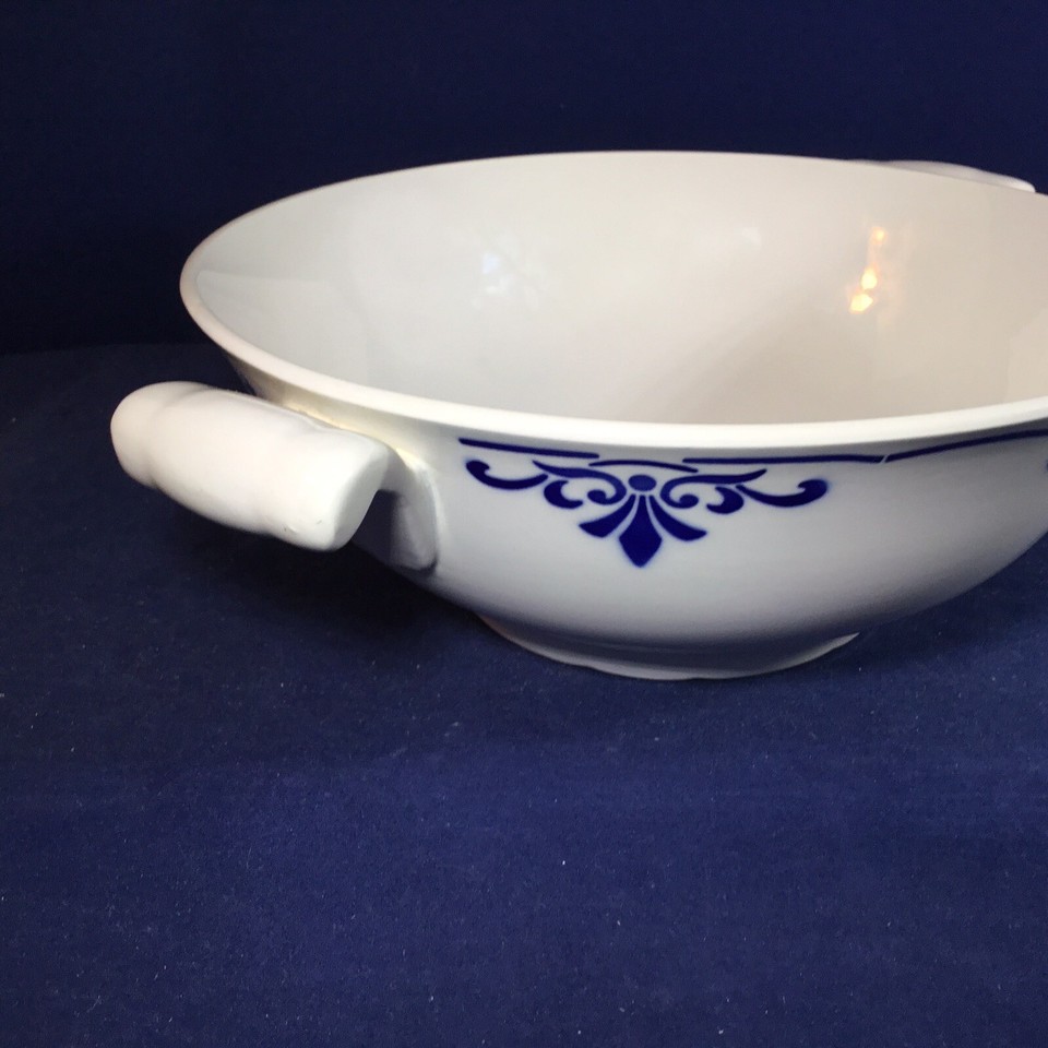 K&G Luneville Badonviller France SERVING BOWL & PLATE Blue on White ...
