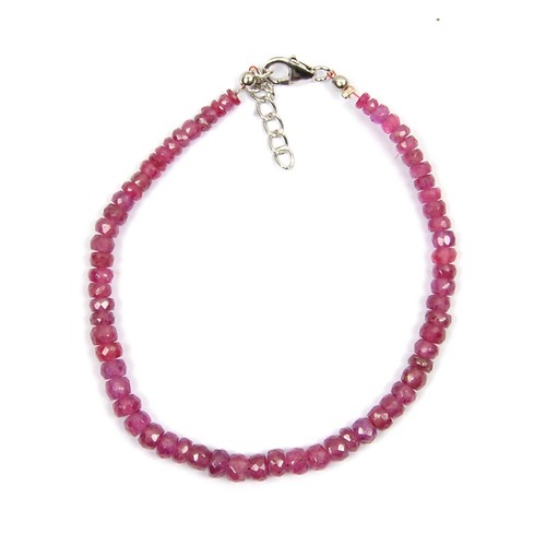 Natural Ruby Bracelet Faceted Rondelle Beads 9 inch Silver Bracelet ...