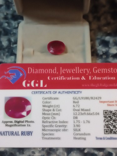 NATURAL EARTHMINED GGL CERTIFIED GEM TESTED HEATED OVAL RED RUBY 6.72 ...