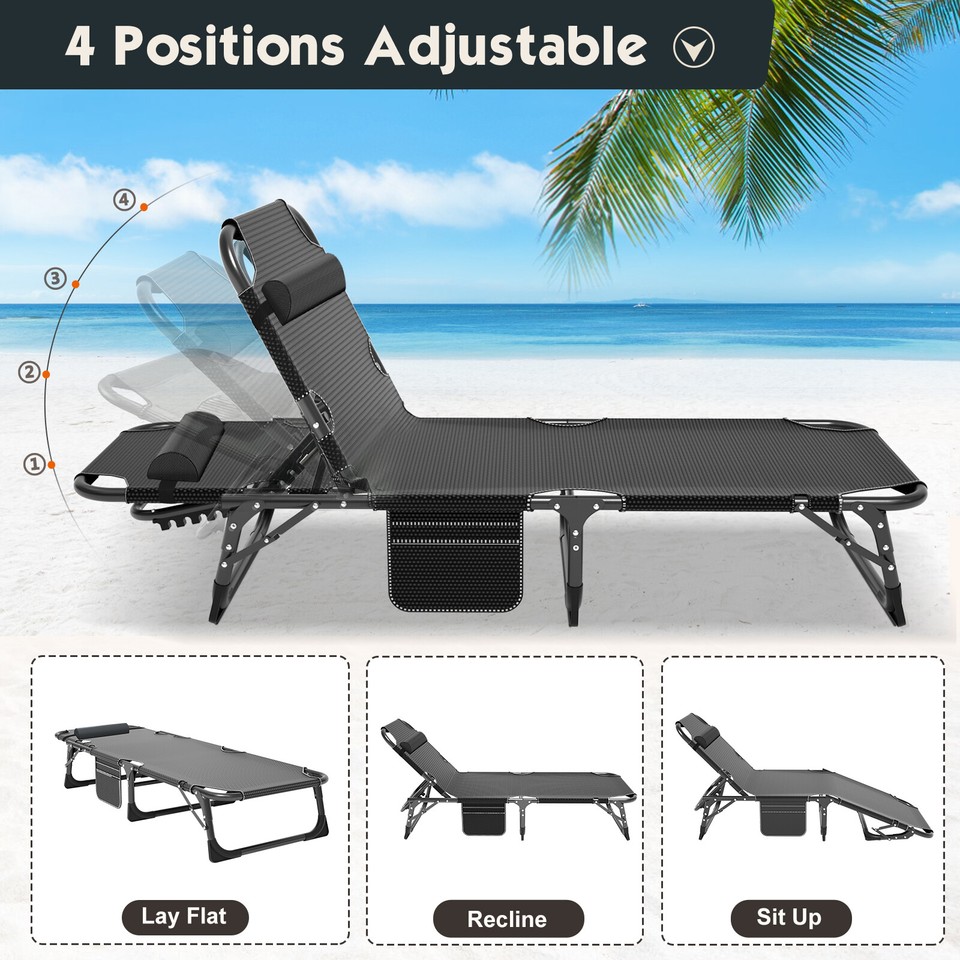 Folding Reclining Cot Outdoor Beach Patio Chaise Lounge Chair Pool With ...