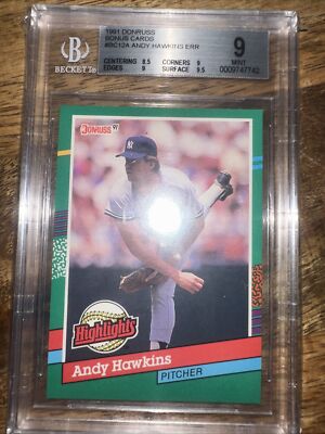 ANDY HAWKINS 1991 Donruss Highlights Bonus Card Error Pitcher BGS 9 ...