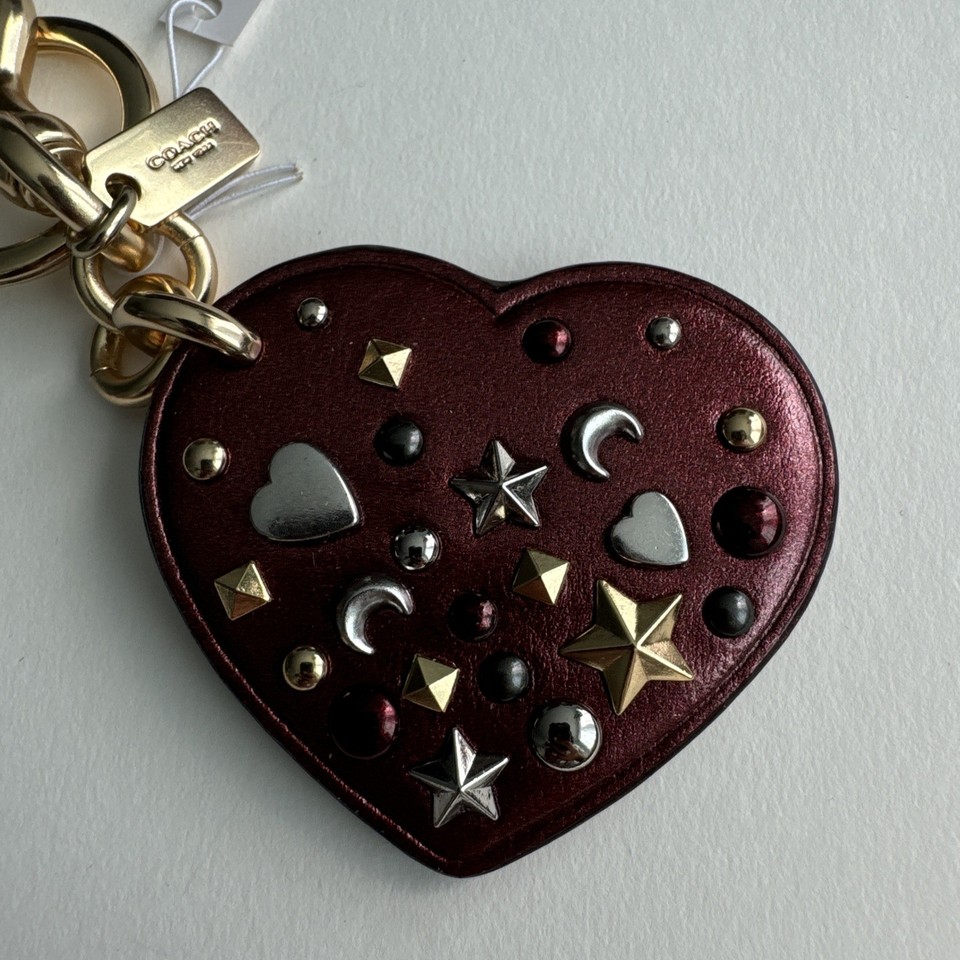 Coach Keychain/Bag Charm Leather “Stardust Studs”~ Fire Red~ Metal ...