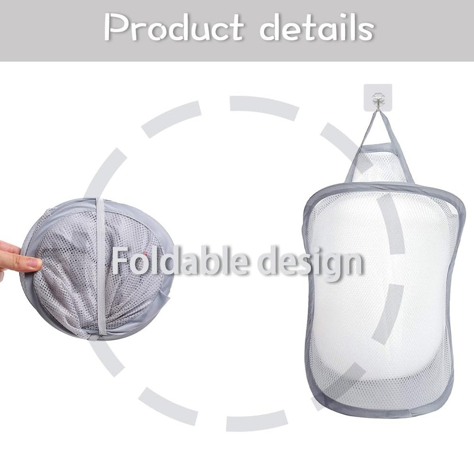 2 PCS Collapsible Laundry Basket Hanging Hamper with Handle Mesh ...