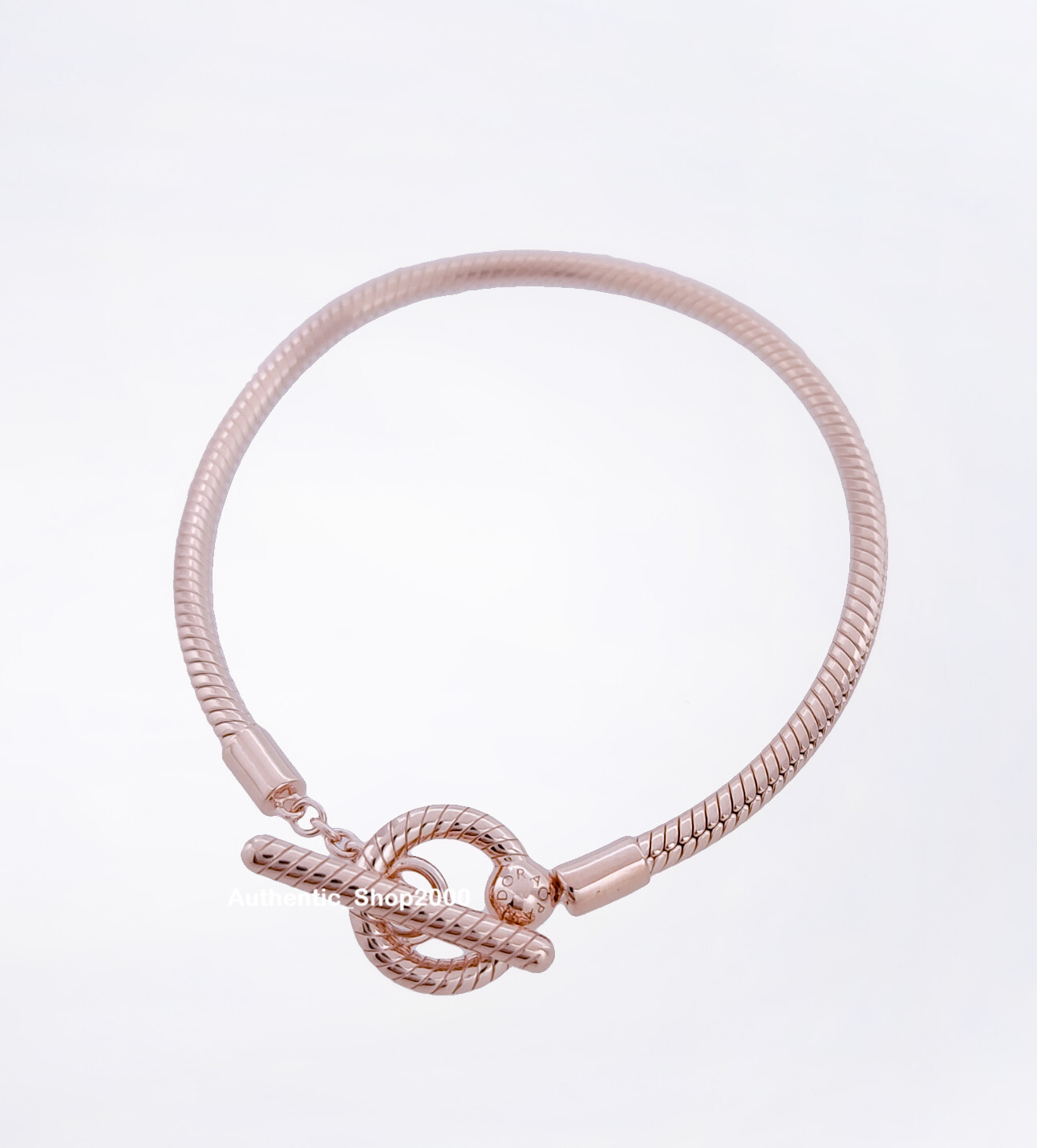 NEW Authentic PANDORA Rose 14k Gold Moment T-Bar Snake Chain Bracelet ...