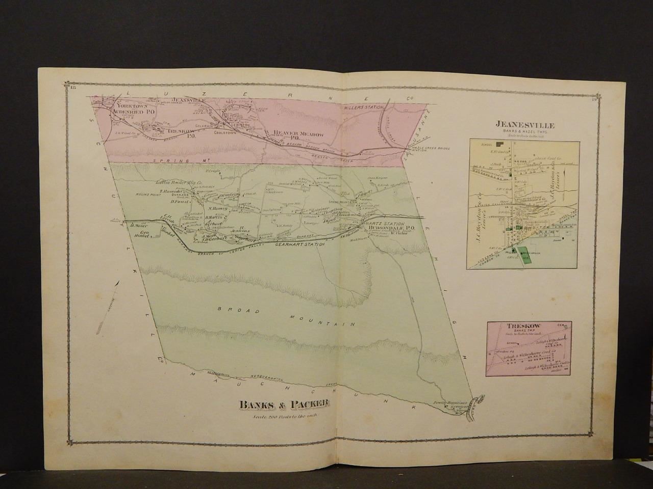 Pennsylvania, Carbon County Map 1875, Banks & Packer, Double Page, W1 ...