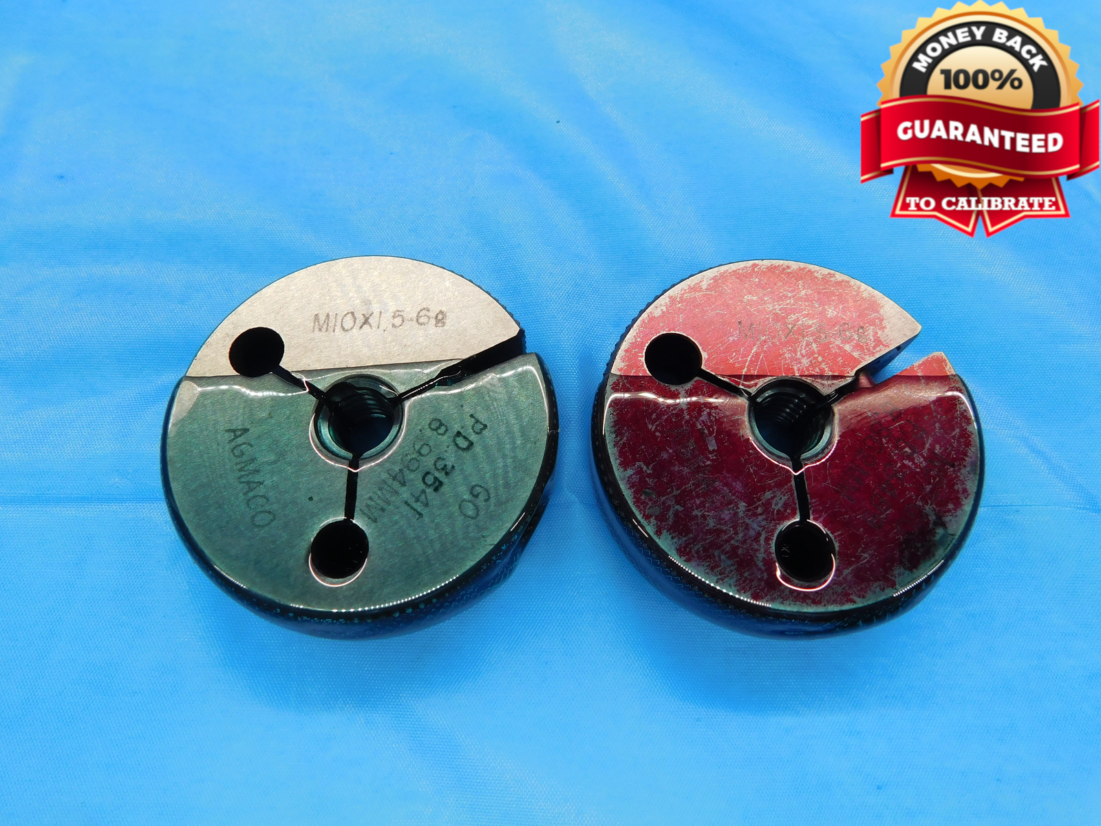 M10 X 1.5 6g METRIC THREAD RING GAGES 10.0 GO NO GO P.D.'S = 8.994 & 8. ...