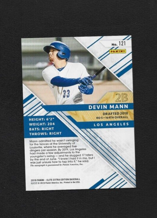 2019 Panini Elite Extra Edition Devin Mann #121 Auto - Los Angeles ...