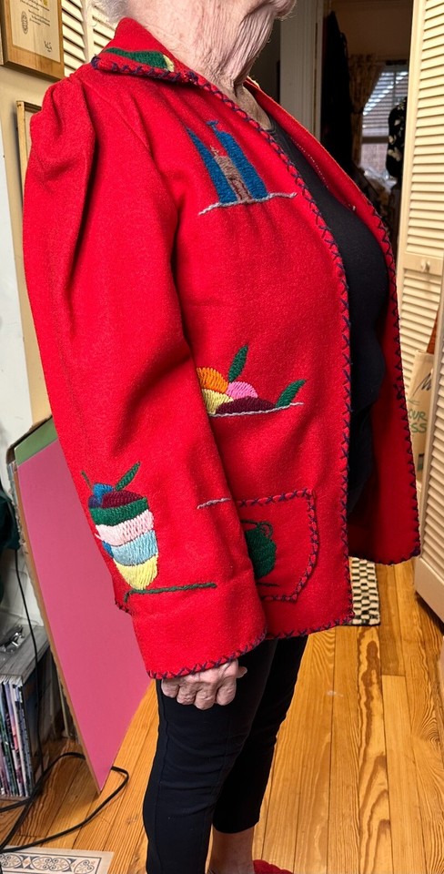 Vintage Mexican Embroidered Souvenir Open Blazer Jacket 1950s Red Wool ...