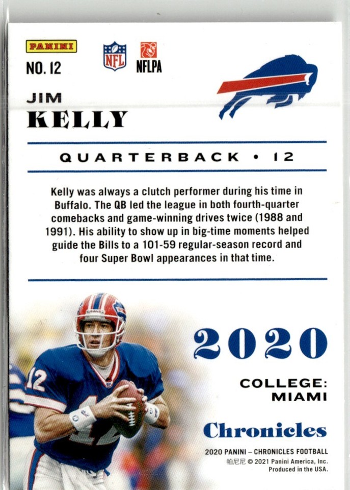 2021 PANINI CHRONICLES JIM KELLY BUFFALO BILLS #12 | eBay