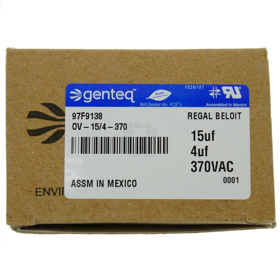 Genteq OV-15/4-370 Electric Motor Run Capacitor, 4 uF / 15 uF, 370VAC ...
