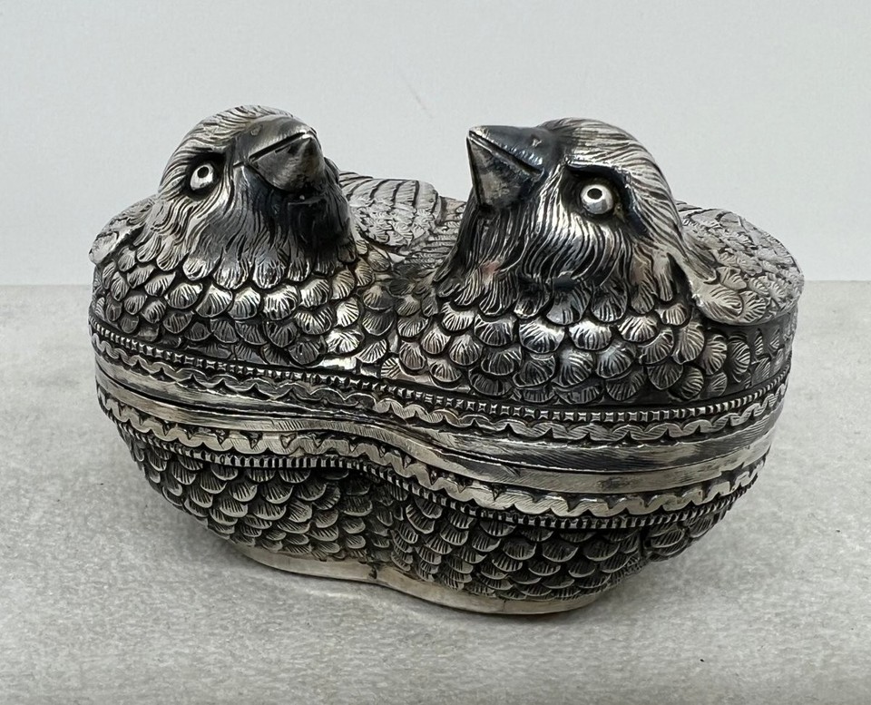 Old Unique Solid Silver 800 Lidded Box Birds Shape Hallmarked Italy ...
