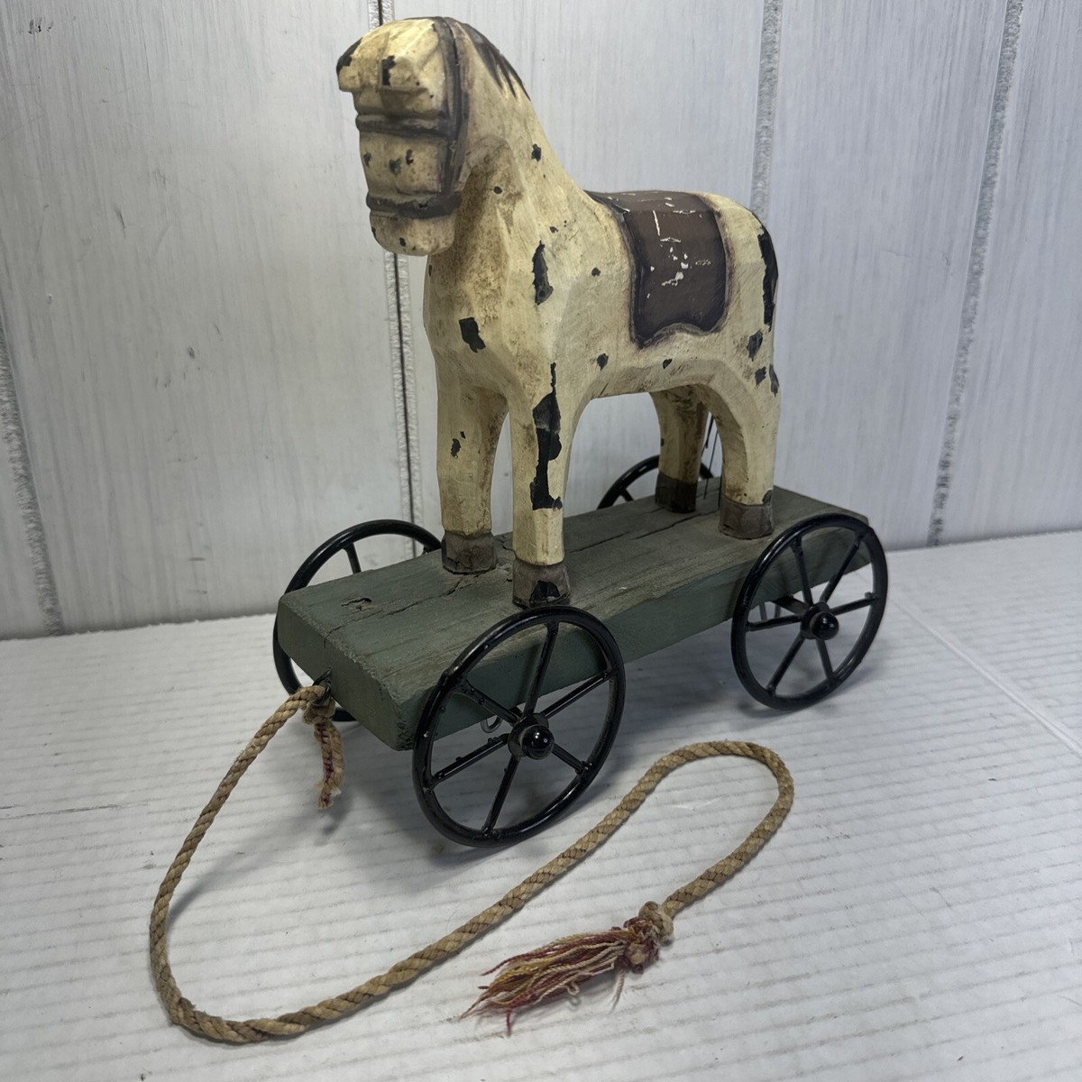 Antique Rocking Horse Wagon Wheel Antique Pull Toy Horse
