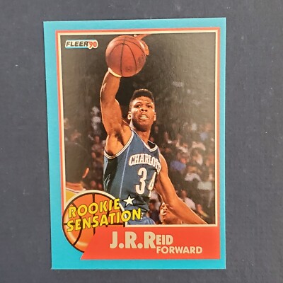1990 FLEER "J.R.REID" ROOKIE SENSATION BASKETBALL CARD #4 BEAUTIFUL ...