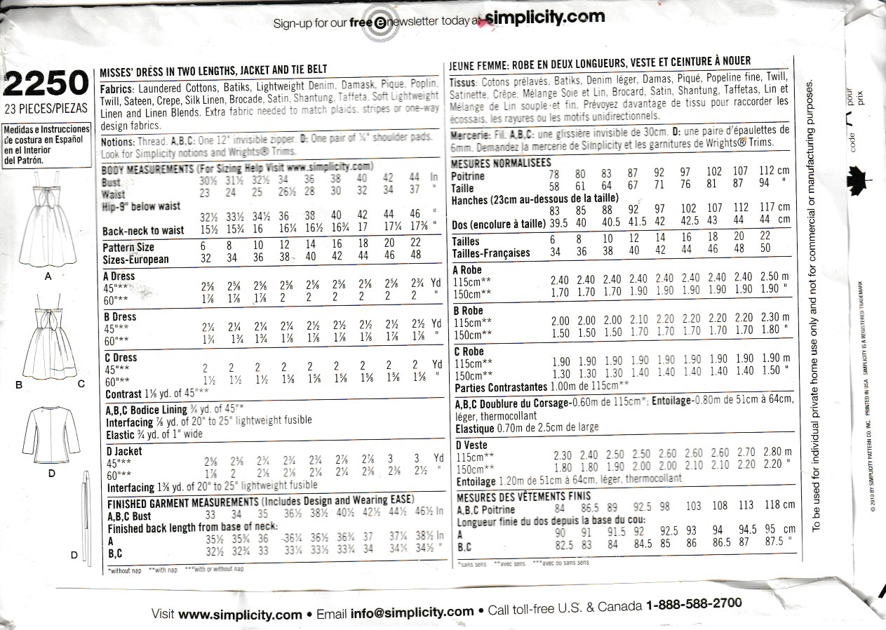 Simplicity Pattern 2250, Sexy Cynthia Rowley Dress & Jacket, Size 6-14, FF | eBay