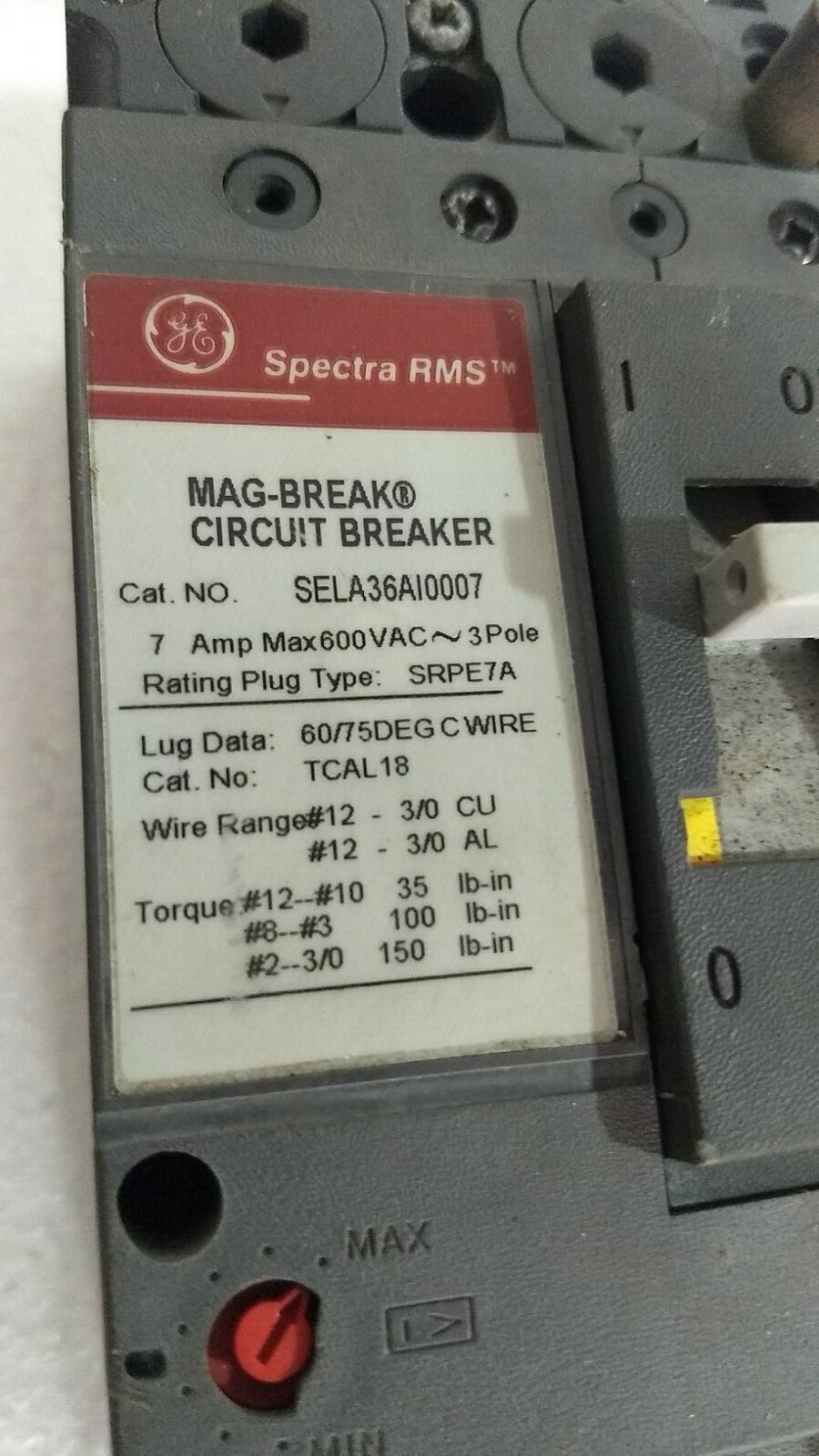 Spectra RMS GE SELA36AI0007 Mag-Break 7Amp 600VAC 3 Pole Circuit ...